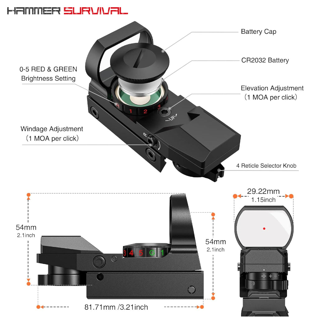HD-101 Red/Green Dot Reflex Sight | Quick Targeting, Adjustable ...
